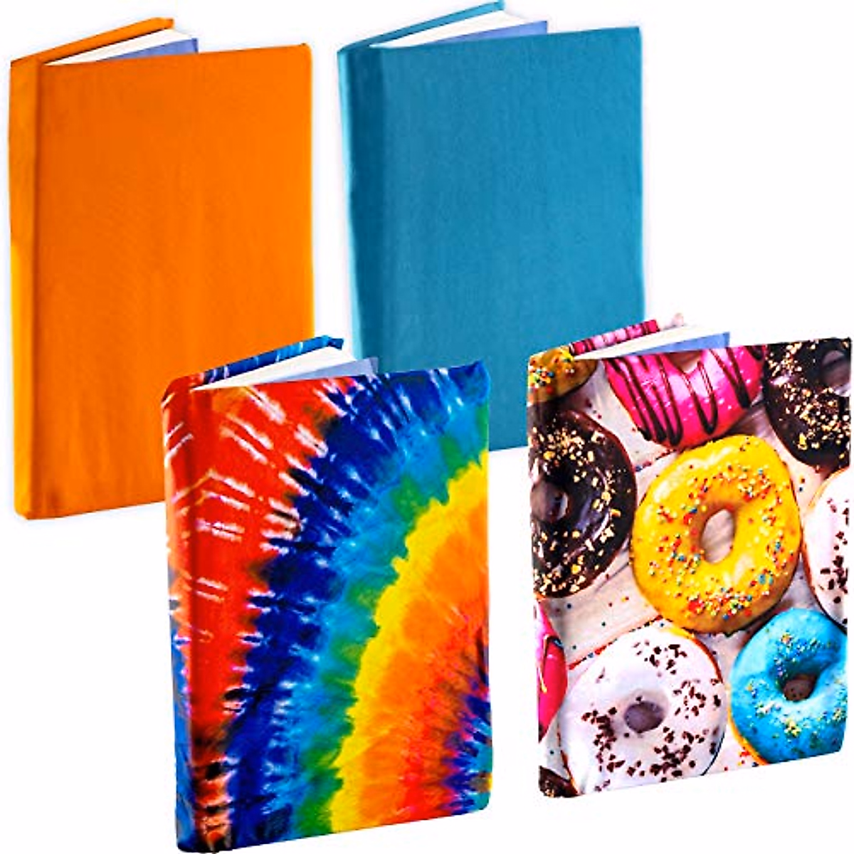 Easy Apply, Reusable Book Covers 4 Pk. Best Jumbo 9x11 Textbook Jackets for Back to School. Stretchable to Fit Most Large Hardcover Books. Perfect Fun, Washable Designs for Girls, Boys, Kids and Teens
