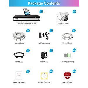 ZOSI 16Channel 4K PoE Home Security Camera System Outdoor Indoor with 4TB HDD,16pcs 4K PoE IP Cameras,Person Vehicle Detection,100ft Night Vision,2-Way Audio,16CH 4K NVR Recorder for 24/7 Recording