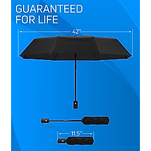 Rain-Mate Compact Travel Stick Umbrella - Pocket Portable Folding Windproof Mini Umbrella - Auto Open and Close Button and 8 Rib Reinforced Canopy