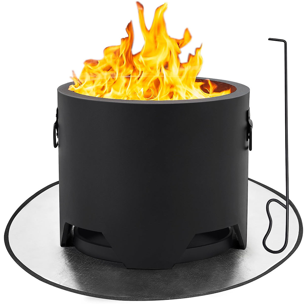 Yaheetech Smokeless Fire Pit for Outdoor Garden Patio Camping W/Silicone Fire Pit Mat & Fire Poker & Rain Cover & Lid & Log Grate, 16in