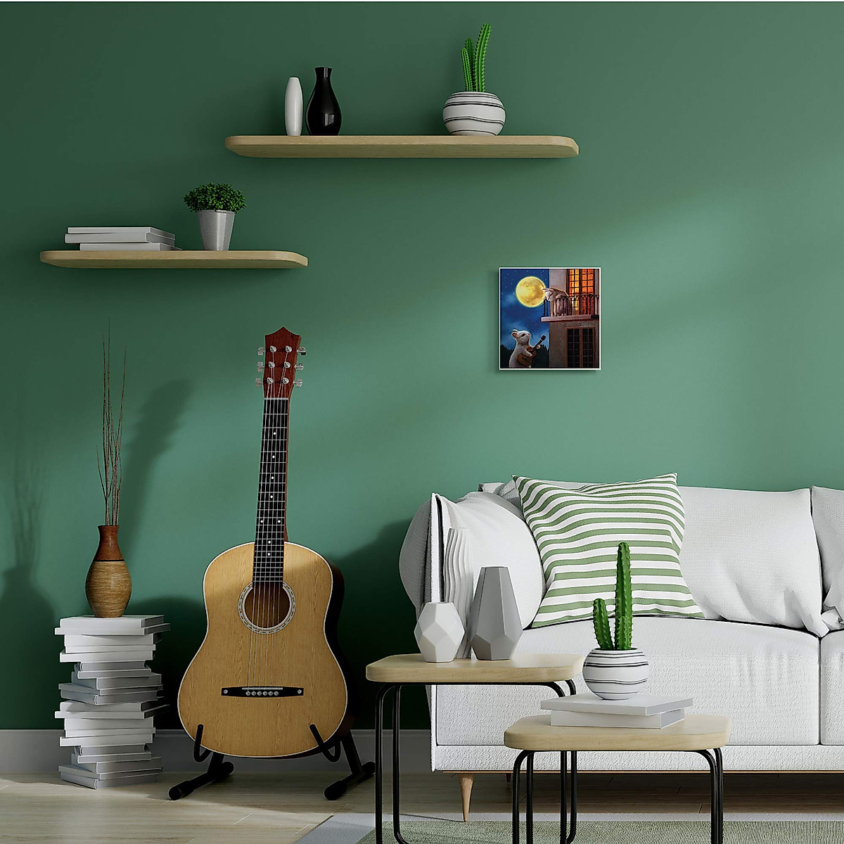 Stupell Industries Rabbit Serenading Bunny on Balcony Night Sky, Designed by Lucia Heffernan Wall Plaque, 12 x 12, Brown