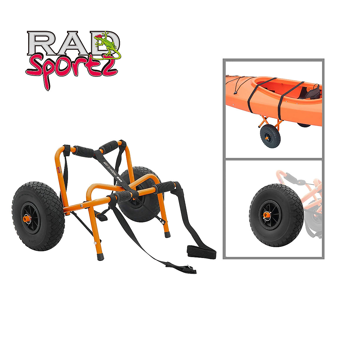 RAD Sportz Kayak Trolley Pro Premium Kayak Cart with NO-Flat Airless Tires 150 LB Capacity Yellow with Free Mesh Carry Bag