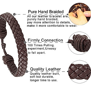 LOLIAS 18Pcs Leather Chakra Bead Tribal Bracelet for Men Women Charm Ethnic Wood Beaded Hemp Bracelets Boho Wristbands