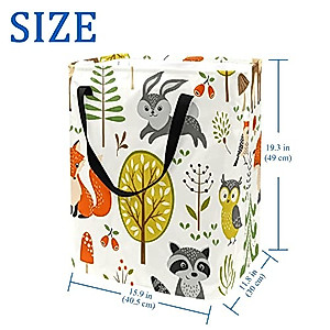 Forest Animals Print Collapsible Laundry Hamper, 60L Waterproof Laundry Baskets Washing Bin Clothes Toys Storage for Dorm Bathroom Bedroom