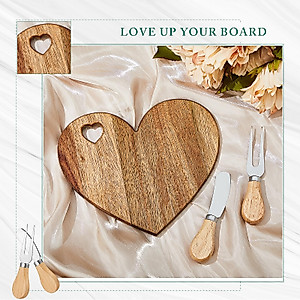 Patelai 12 Set Bridal Shower Favor Heart Cheese Board Cheese Knives Wood Mini Charcuterie Board Thank You Gift Box for Guest Bridal Baby Shower Prize Wedding Birthday Valentines Day (Acacia Color)