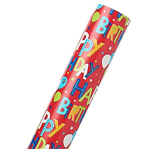 American Greetings Reversible Wrapping Paper, Happy Birthday Lettering and Stars (1 Jumbo Roll, 175 sq. ft.)
