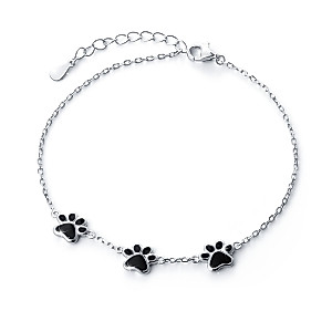 Ladytree S925 Sterling Silver Puppy Dog Cat Pet Paw Print Bracelets1