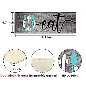 Creoate Teal Kitchen Wall Decor Art, Set of 3- Eat Drink and Love Wood Plaque, Dinning Room Wall Art Rustic Farmhouse Decor, Turquoise, Gift for Home