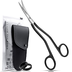 MAKER AND MARKET Applique Long Thin Needlepoint Blade 6.1 Inch - Double Bent Curved Offset Handle Scissors with Pouch Sleeve for Embroidery, Fabric, Thread, Knitting, Sewing, Arts & Craft (Black)