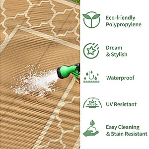 GENIMO 6' x 9' Outdoor Rug Waterproof for Patio Decor, Foldable Reversible Plastic Straw Area Rugs Mat for Camper, Outside Carpet for Rv, Deck, Porch, Picnic, Beach, Balcony, Brown & Beige