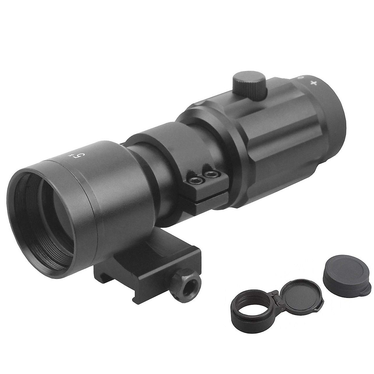 Vector Optics 5X Tactical Maginifier with Flip-to-Side Detach Quick Release QD Picatinny Mount and Flip-up Scope Lens Cover for Red Dot Reflex Sight (Matte Black)