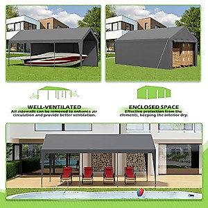 Magshion 10'x20' Carport Heavy Duty Car Canopy Portable Garage with Roll Up Zipper Door, 180g PE Tarps, W/Side Tarps for Sandbag Mounting, Boat Shelter for Car, Truck and Party (Gray)