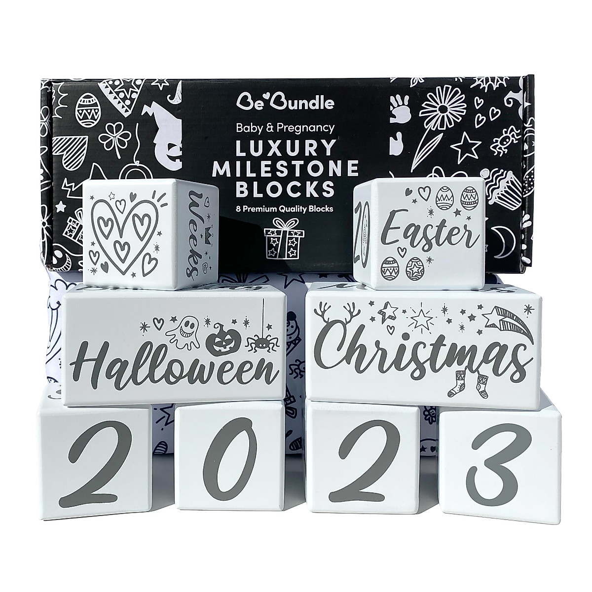 Luxury, Designer Baby Milestone Blocks for Baby boy or Girl. 8 Premium Baby Monthly Blocks to Capture More Special Memories - 18 Celebrations, All Birth Weights/Ages & Every Year from 2023-2123!!!