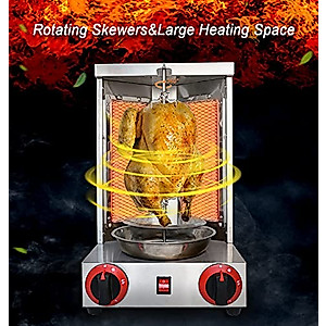 NJTFHU Shawarma Grill Doner Kebab Machine Gas Gyro broilers Rotating Home Vertical Rotisserie with 2 Burners 110V for Chicken Roast,Turkey Roast,Tacos,Roast,（Registered Design Patent）