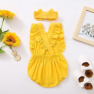 Detigee Baby Girl 1st Birthday Bodysuit Infant Backless Outfit (Yellow Sun, 12-18 Months)