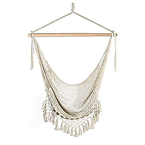 Chihee Hammock Chair Super Large Hanging Chair Soft-Spun Cotton Rope Weaving Chair, Hardwood Spreader Bar Wide Seat Lace Swing Chair Indoor Outdoor Garden Yard Theme Decoration