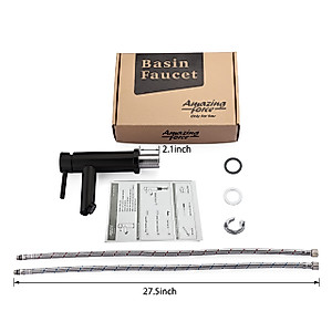 AMAZING FORCE Single Hole Bathroom Faucet Single Handle Bathroom Sink Faucet Matte Black Stainless Steel Basin Mixer Tap,Sink Drain & Deck Plate Not Included(Matte Black) 1.2 GPM