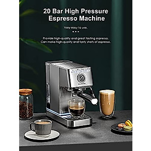 Espresso Machine , 20Bar Compact and Cappuccino Maker with Milk Frother Wand , Professional Coffee Machine for Latte , Stainless Steel