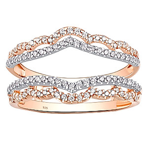 Newshe AAAAA Cubic Zirconia Wedding Ring Enhancer Guard for Engagement Rings Bridal 18K Rose Gold White Sterling Silver Band Size 7