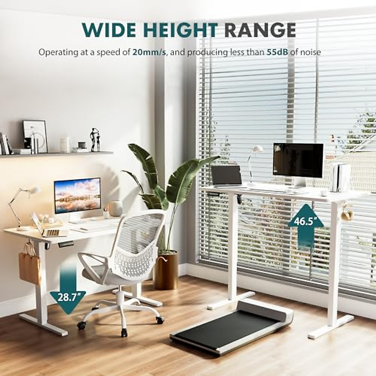 SMUG Standing Desk Adjustable Height, Electric Table with 3 Memory Preset & T-Shaped Metal Bracket, Modern Computer Workstation with Splice Board for Home Office, White