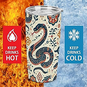 20oz Hand Drawn Vintage Snake Pattern Tumbler Stainless Steel, Vacuum Insulated Tumbler with Lid And Straw Unique Coffee Mug Travel Mug Gifts for Women Men