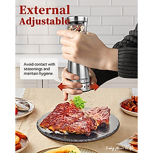 Electric Salt and Pepper Grinder Set with Storage Base, Stainless Steel Rechargeable Salt and Pepper Grinder Set with 4.5 oz Large Capacity, 1.8" Wide Mouth, Adjustable Coarseness, Ideal for Kitchen