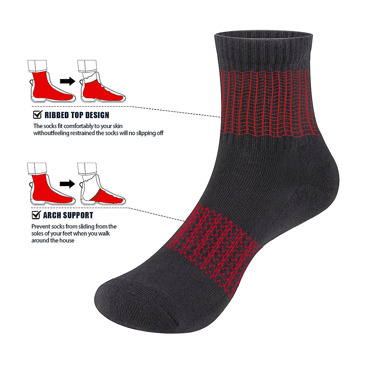 YUEDGE Womens Black Ankle Training Athletic Socks Moisture Wicking Cotton Cushioned Quarter Socks for Women 9-12, 5 Pairs/Pack