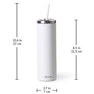 Cupture Stainless Steel Skinny Insulated Tumbler Cup with Lid and Reusable Straw - 16 oz (Winter White)