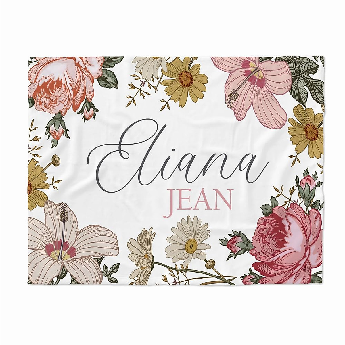 Personalized Baby Girl Blanket with Name Vintage Floral Custom Baby Blanket, Gift for Baby Shower, Vintage Baby Blanket, Nursery Blanket, Crib Blanket
