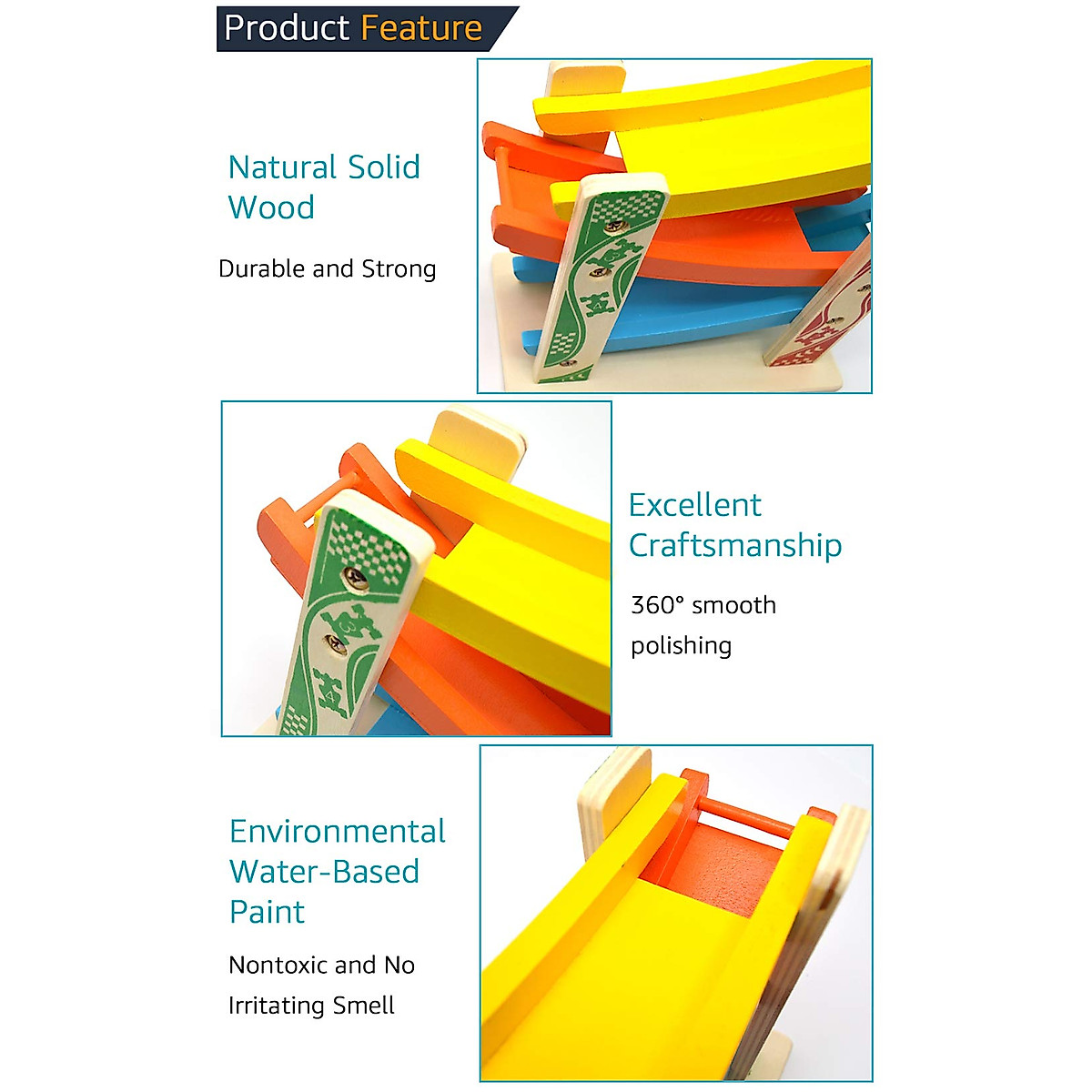 GeekHouse Wooden Race Track Car with 4 Mini Cars, Ramp Racer Toy for Toddlers, Preschool Educational Gifts for 3+ Year Old Kids, Boys, and Girls