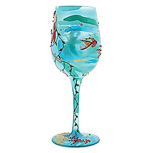 Enesco Wine Glass Mermaid Drinkware, 1 Count (Pack of 1), Blue/Green/Orange/Brown