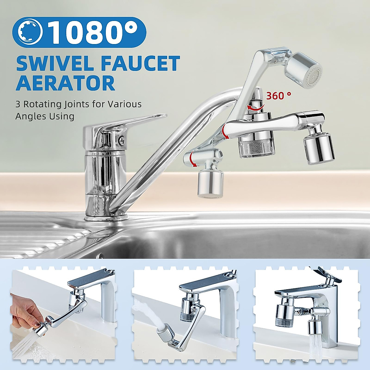 CECEFIN Water-Filter for Sink-Faucet Extender-Aerator - 9pcs Cartridges Reduce Chlorine for Bathroom/Kitchen Skin Face Eye Wash,Brass Faucet Mount Purifier System,1080°Rotating 2-Mode Swivel Aerator