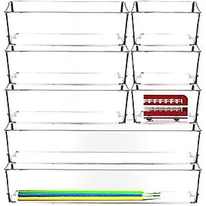 Youngever 8 Pack Clear Plastic Vanity and Desk Drawer Organizers, Stackable, Makeup Organizers, Storage Tray for Makeup, Kitchen Utensils, Jewelries