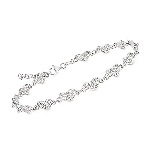 Ross-Simons Italian Sterling Silver Filigree Heart-Link Anklet. 9 inches
