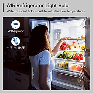 SHINESTAR Refrigerator Light Bulb, 40 Watt Appliance Bulbs for Fridge, 5000K Daylight, Waterproof A15 LED Bulb, Non-dimmable, 2-Pack