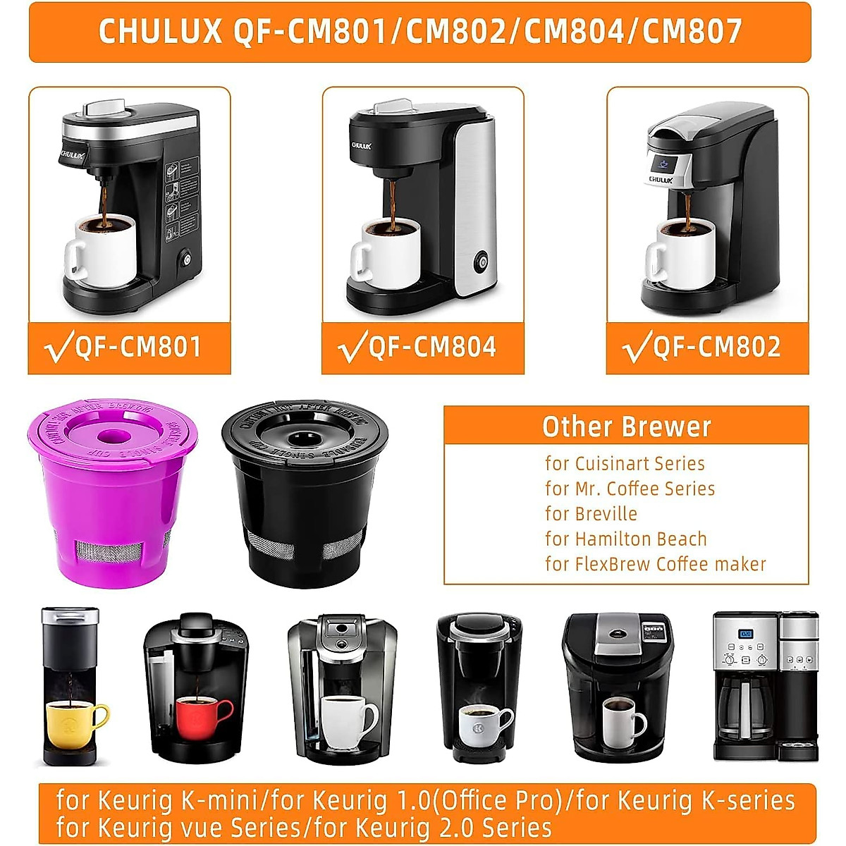 CHULUX Reusable Mesh Coffee Filter Cup 3-Pack Universal Single Serve Refillable Coffee Filters, Black + Purple