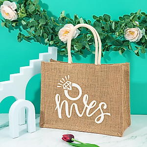PARBEE Wedding Gift Bag Bridal Shower Jute Tote Bags, Gift Bag for Engagement, Bachelorette, Wedding Party, Honeymoon - Mrs