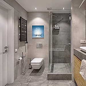 Lotus Bathroom Decor Canvas Wall Art Painting,Abstract Blue Lotus Flower Meditation Canvas Prints Artwork Home Decor for Living Room, Kitchen, Office, Framed Ready to Hang