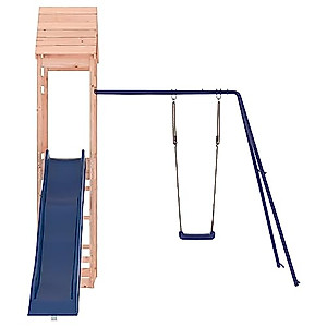 Loibinfen Outdoor Playset Solid Wood Douglas, Garden Play Set with 1 Play Tower,1 Wave Slide,1 Single Swing Set, Modern Outdoor Backyard Children's Climbing Wood Playground Playset,-4571