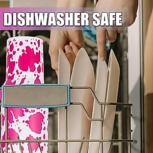 Xereizo 40 oz Tumbler with Handle and Straw, Leak Proof Stainless Steel Insulated Travel Coffee Tumbler Cups Lid and Straw, Iced for 40 Hours Cupholder Friendly Water Bottle Mug, Cow Stripe Rose Red