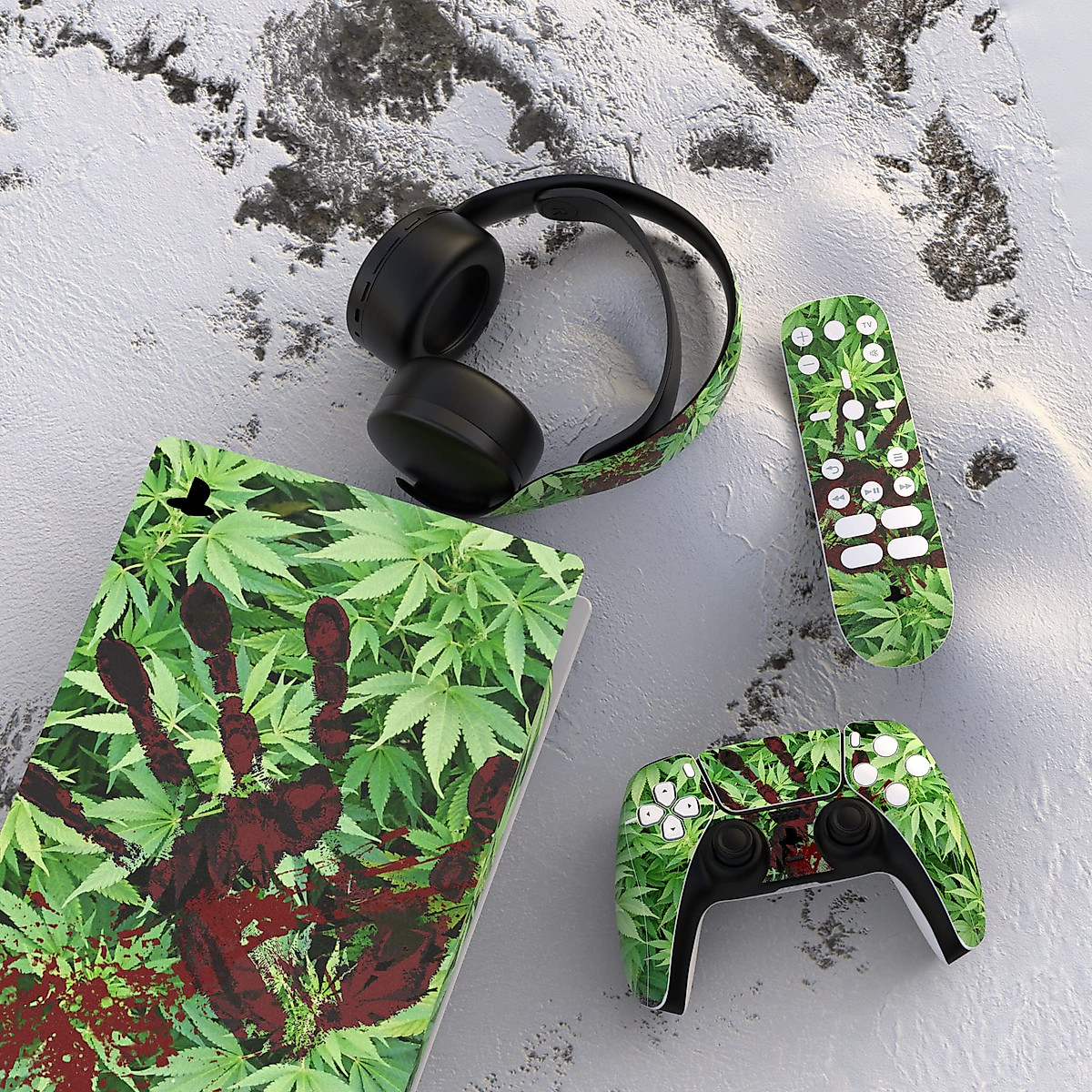 PlayVital Blood Handprint Weeds Full Set Skin Decal for ps5 Console Digital Edition, Sticker Vinyl Decal Cover for ps5 Controller & Charging Station & Headset & Media Remote