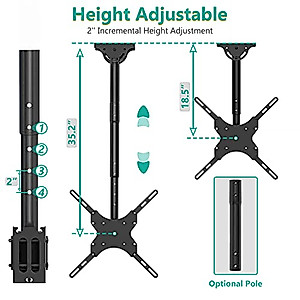 WALI TV Ceiling Mount Adjustable Bracket Fits Most LED, LCD, OLED and Plasma Flat Screen Display 26 to 65 Inch, up to 110 Lbs, VESA 400x400mm (CM2665), Black