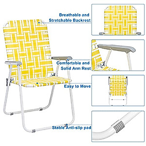 2Pc Lawn Chair for Adults,Portable Beach Chairs Camping Chair,PP Braided Belt Steel Pipe,Outdoor Camping Chairs for Yard,Garden,Poolside,Support 265 Lbs-Yellow