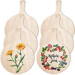 6 Pieces Mini Wooden Cutting Board Craft with Handle Wooden Chopping Board Unfinished Round Charcuterie Boards Mini Cheese Board Rustic Paddle for Christmas DIY Serving Home Kitchen Decor