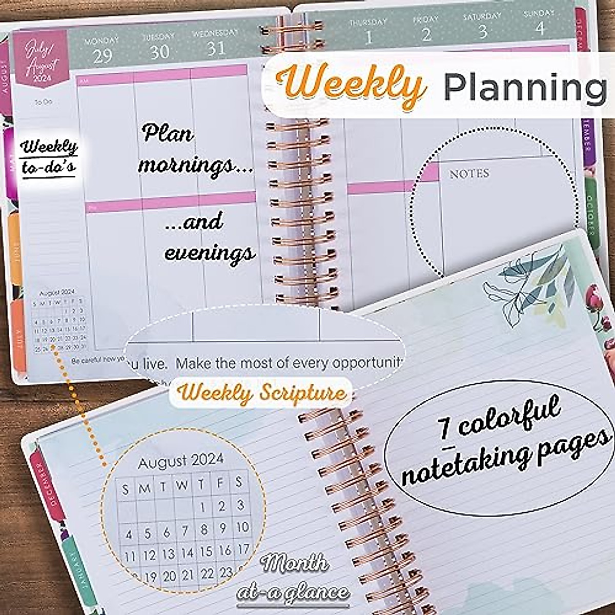 Christian Art Gifts Inspirational 18 Month Wirebound 2024 Planner for Women: I Can Do All This - Philippians 4:13 Bible Verse, Personal Week Organizer w/Elastic Closure Aug 2023-Jan 2025, Teal Floral