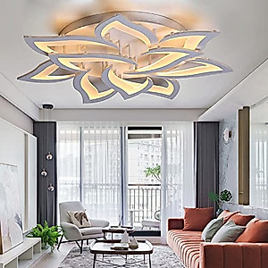 Modern Dimmable LED Ceiling Light Living Room Chandelier Metal Acrylic with Remote Control Flush Mount Ceiling Lamp Chic Design Kitchen Hanging Lamp Bedroom Painted Finish Pendant Lighting (33.4")