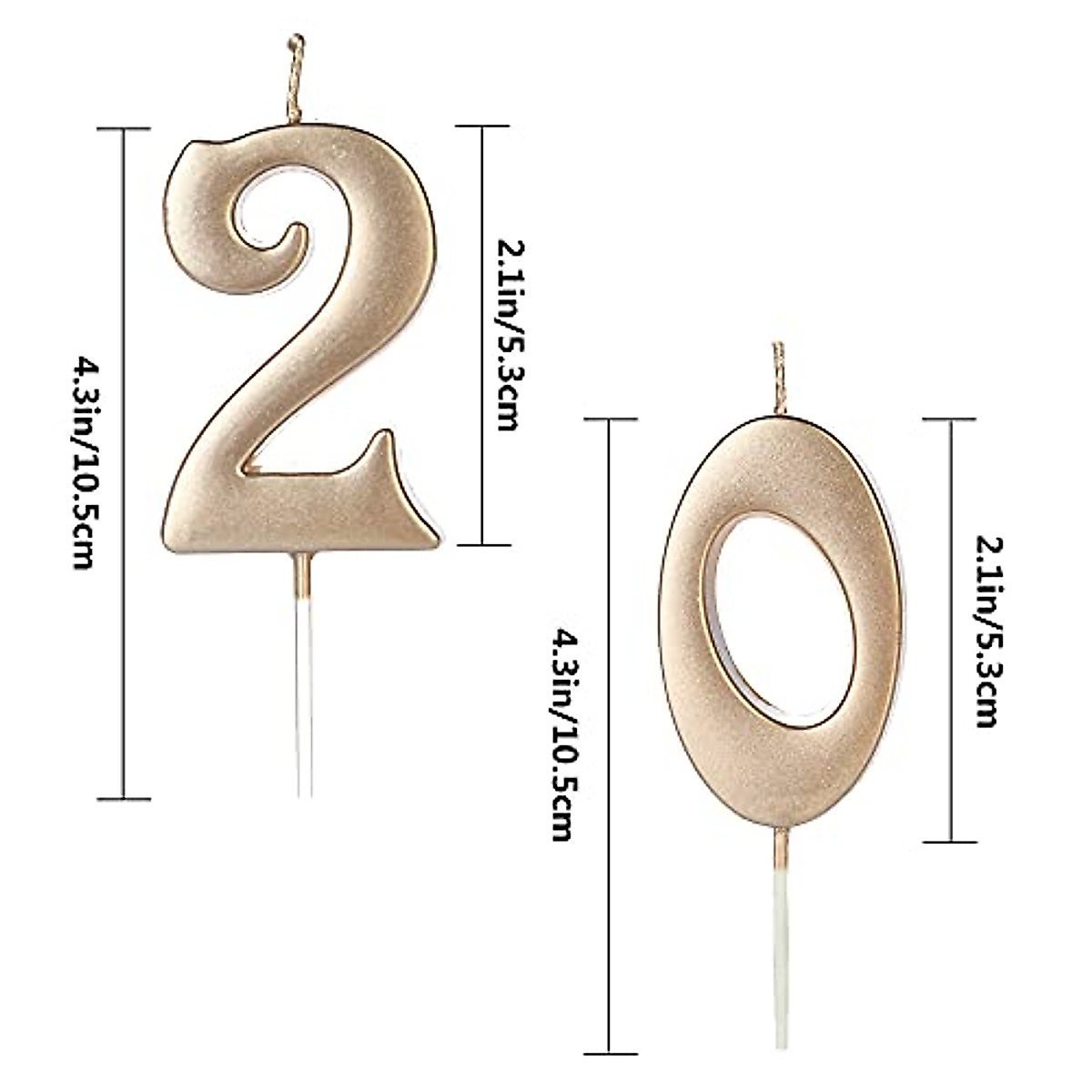 Champagne Gold 20th Birthday Candles for Cake, Number 20 Glitter Candle Party Anniversary Cakes Decoration for Kids Women or Men