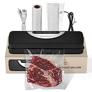 Superior Vacuum Sealer Machine, Food Sealer with Built-in Cutter with Dry, Gentle, Moist, Cycles. for Food Packing, Preservation, Sous-Vide, Starter Kit Includes 5 Bags 8x10", Roll 8x118", Sealer Hose