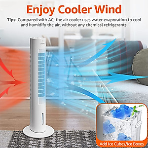 Evaporative Air Cooler Portable, 35” Cooling Fan with 60° Oscillating, Removable Water Tank, Ice Packs, 3 Speeds, Personal Swamp Cooler, no Remote Control.