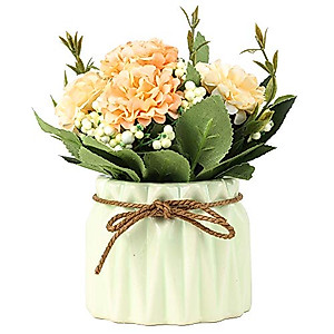 SUPNIU Artificial Hydrangea Bouquet with Small Ceramic Vase Fake Silk Variety Flower Balls Flowers Decoration for Table Home Party Office Wedding (Blue)